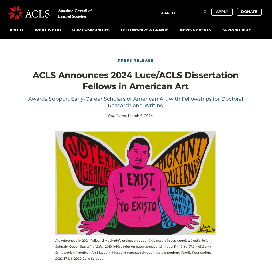 Elise Armani Awarded 2024 Luce/ACLS Dissertation Fellowship in American ...